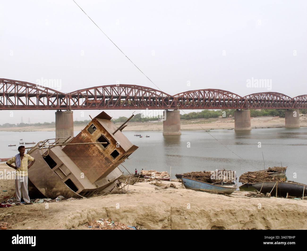 Raj Ghat with the Malviya Bridge in the background, Varanasi, Uttar ...