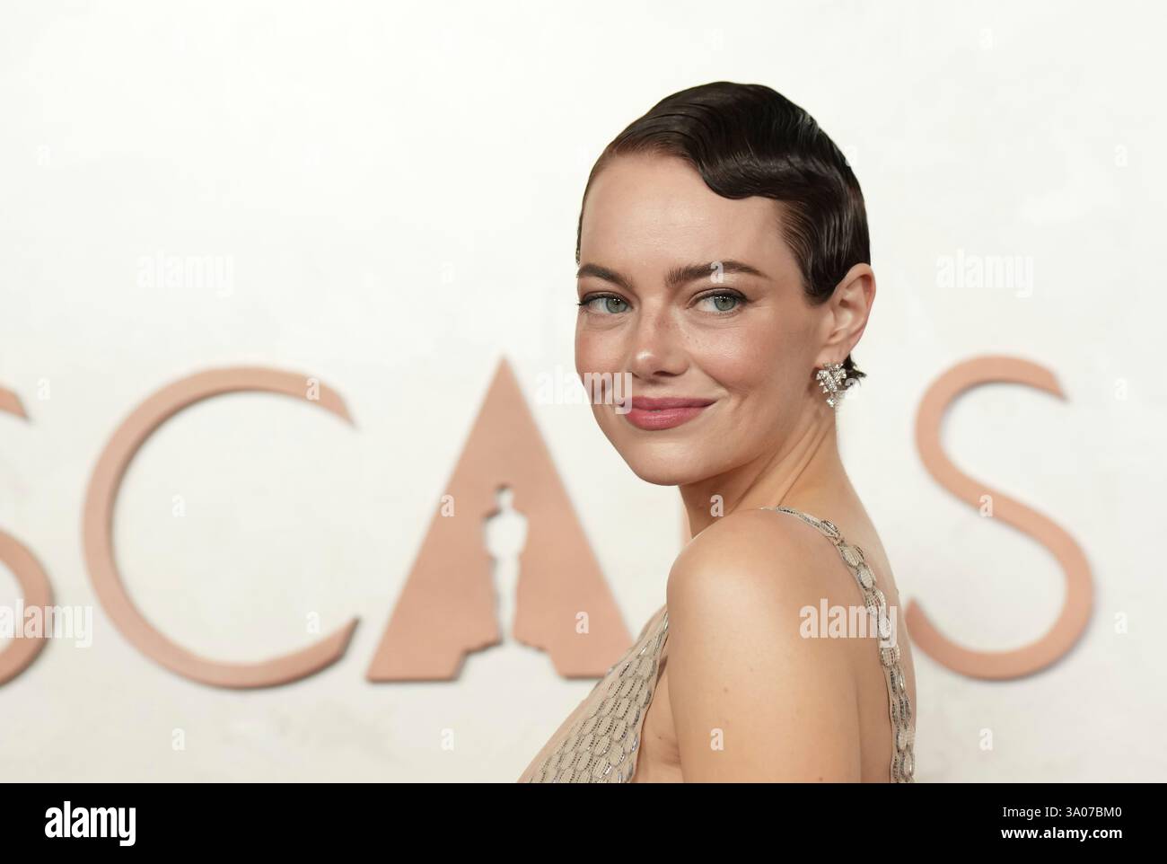 Emma Stone arrives at the Oscars on Sunday, March 2, 2025, at the Dolby ...