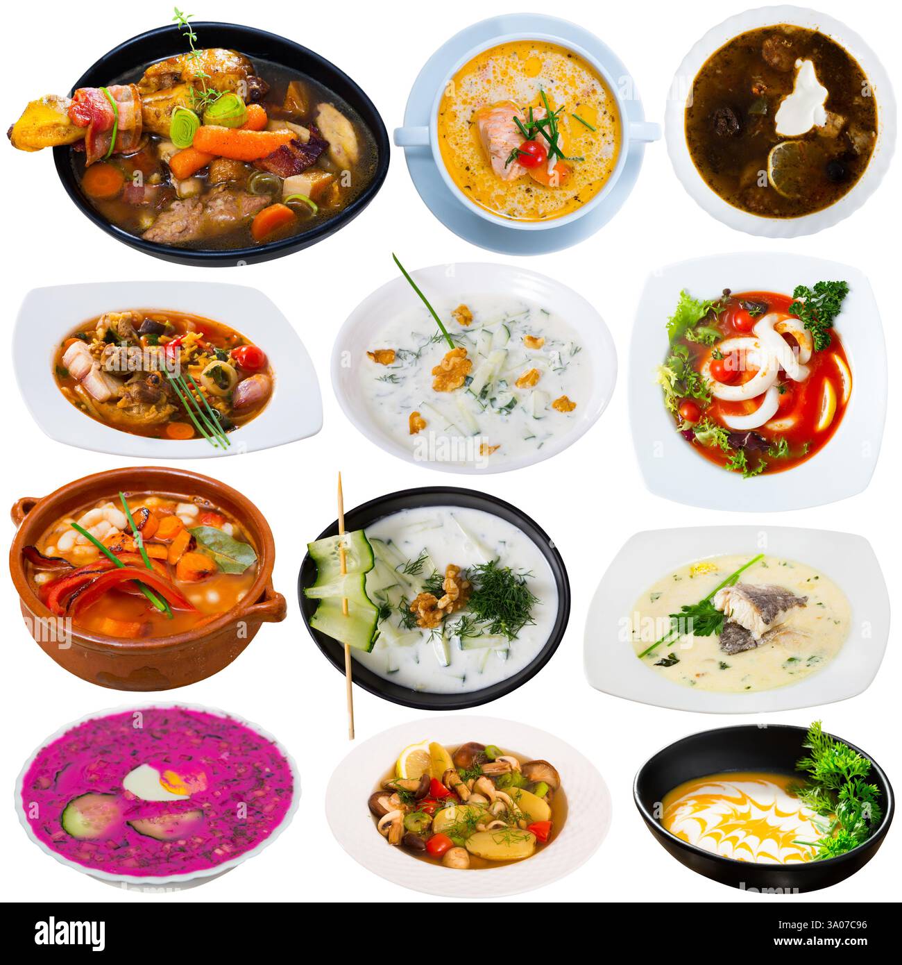 Collage of different soups isolated Stock Photo - Alamy