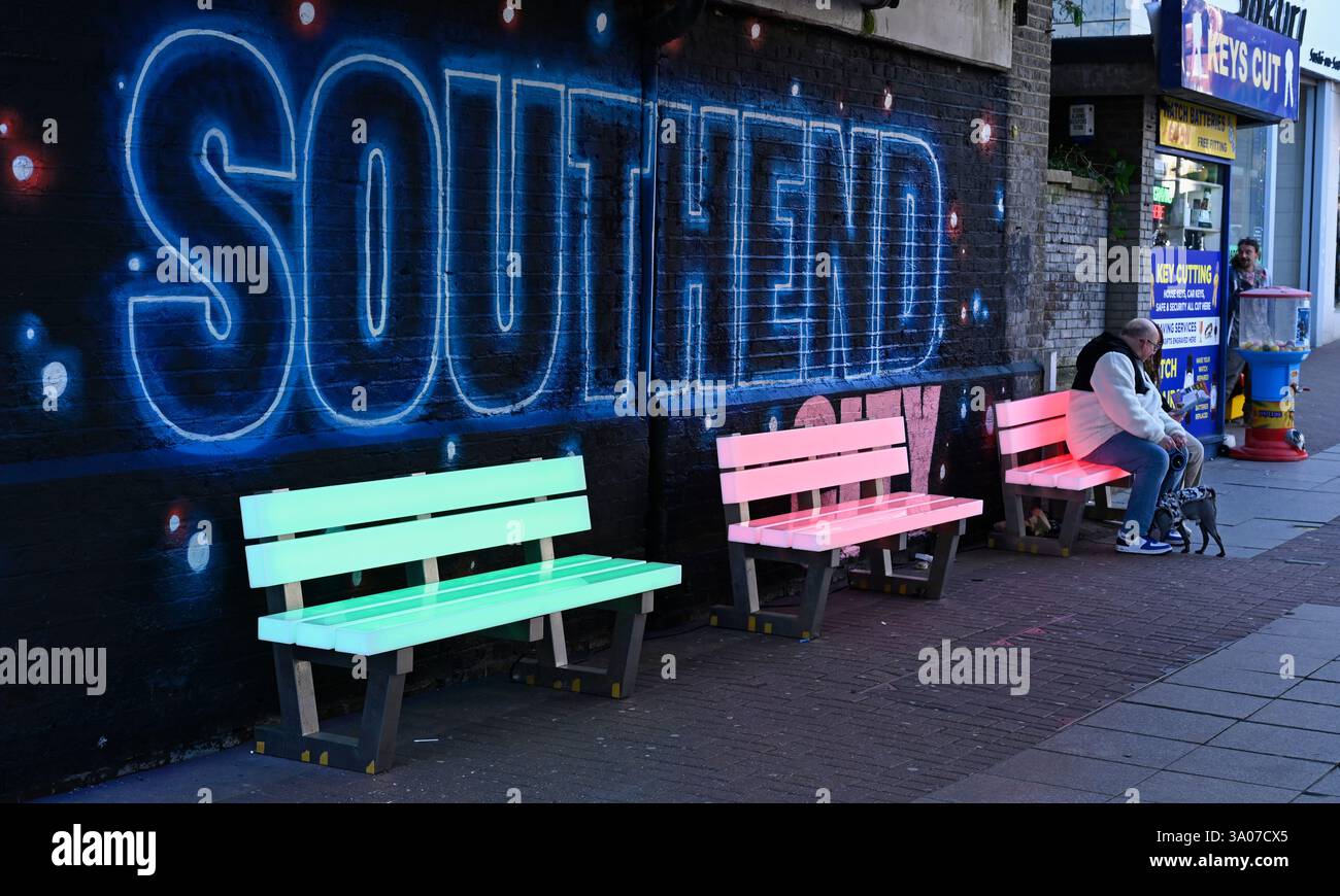 Seats which change colour under the railway bridge in the High Street ...