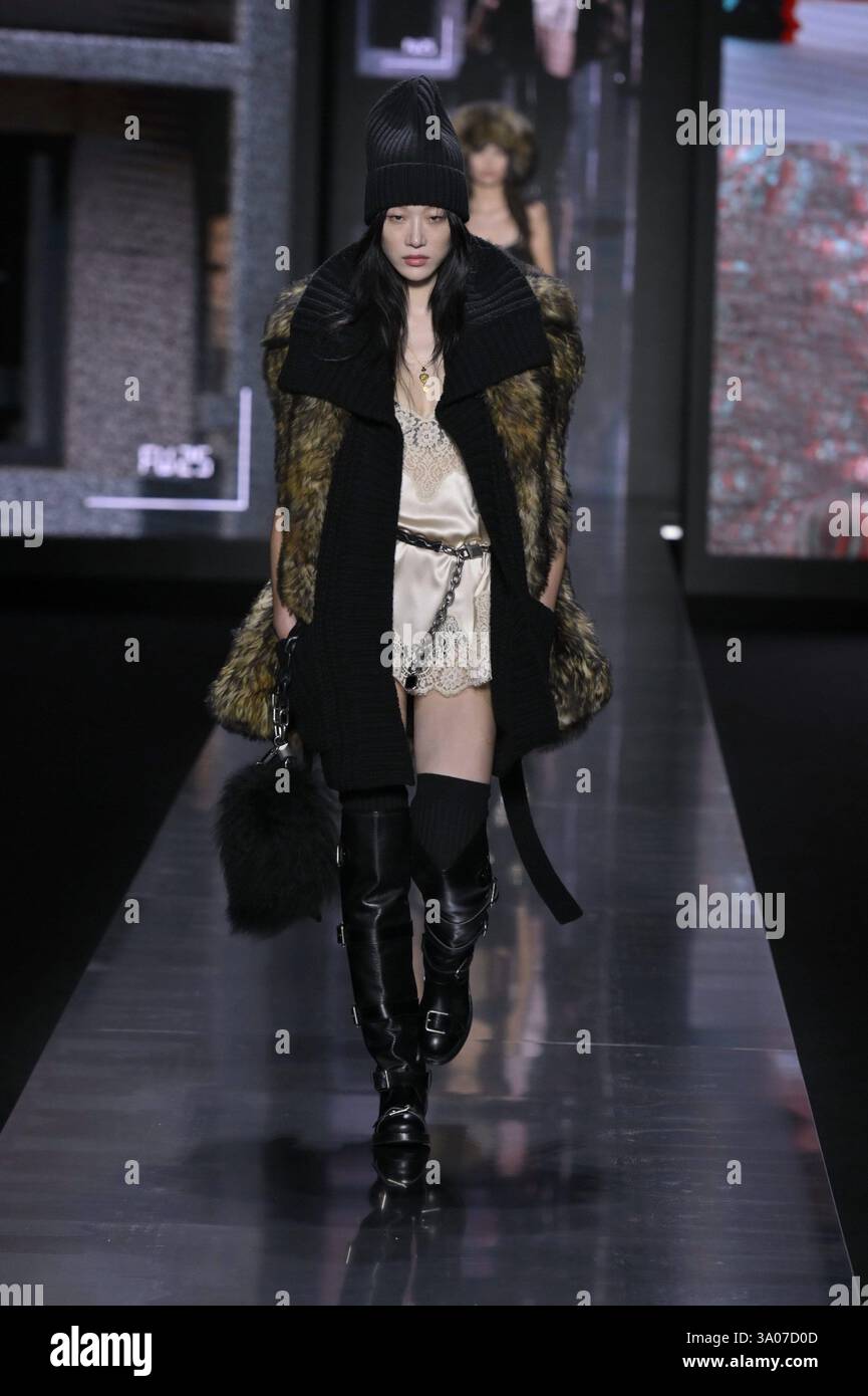 Milan, Italy. 01st Mar, 2025. Model Sora Choi walks on the runway ...