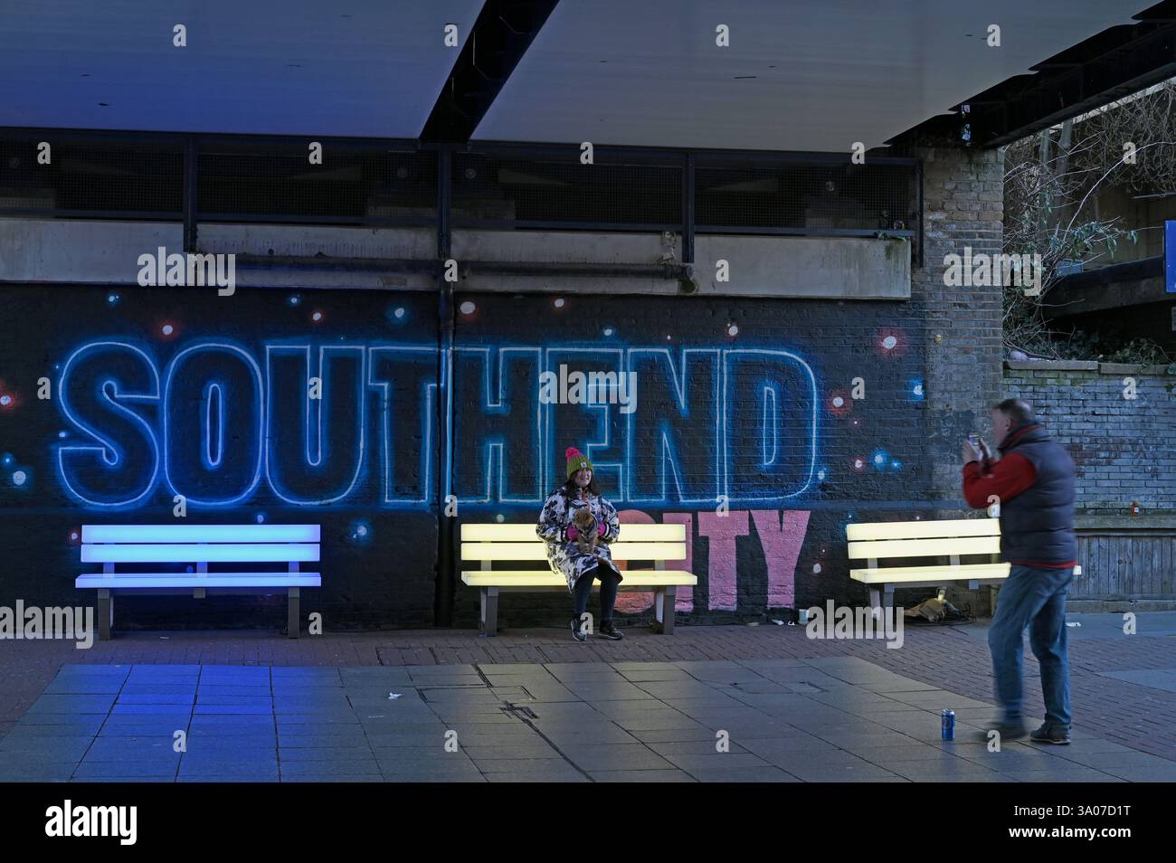 Seats which change colour under the railway bridge in the High Street ...