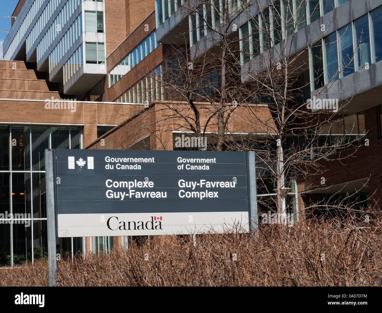 Sign outside the Complexe Guy-Favreau in downtown Montreal,Quebec ...