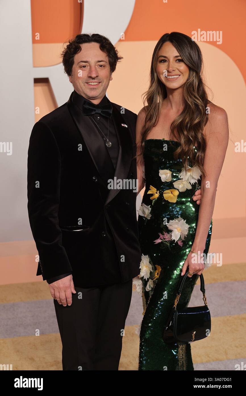 Beverly Hills, USA. 02nd Mar, 2025. Sergey Brin, Gerelyn Gilbert-Soto attend the 2025 Vanity ...