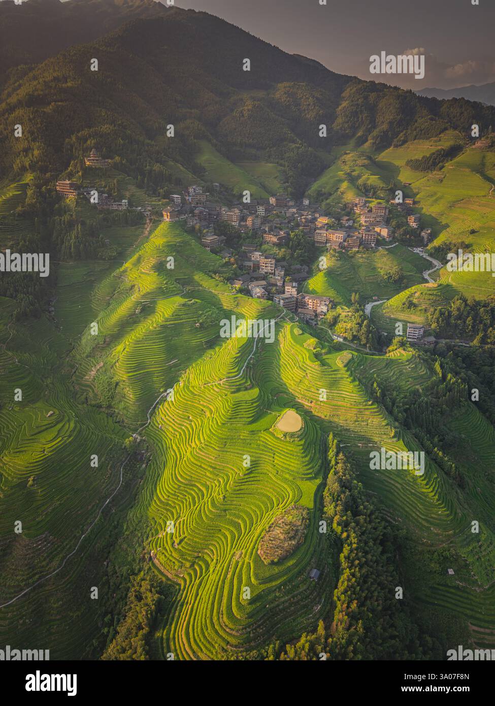 The beautiful and ancient terraced rice fields of Longshen, China shot ...