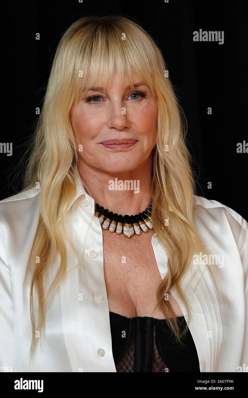 Daryl Hannah poses in the press room at the Oscars on Sunday, March 2, 2025, at the Dolby ...