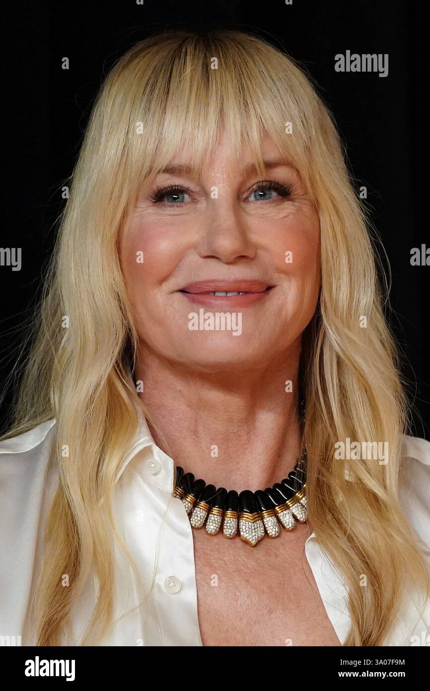 Daryl Hannah poses in the press room at the Oscars on Sunday, March 2, 2025, at the Dolby ...
