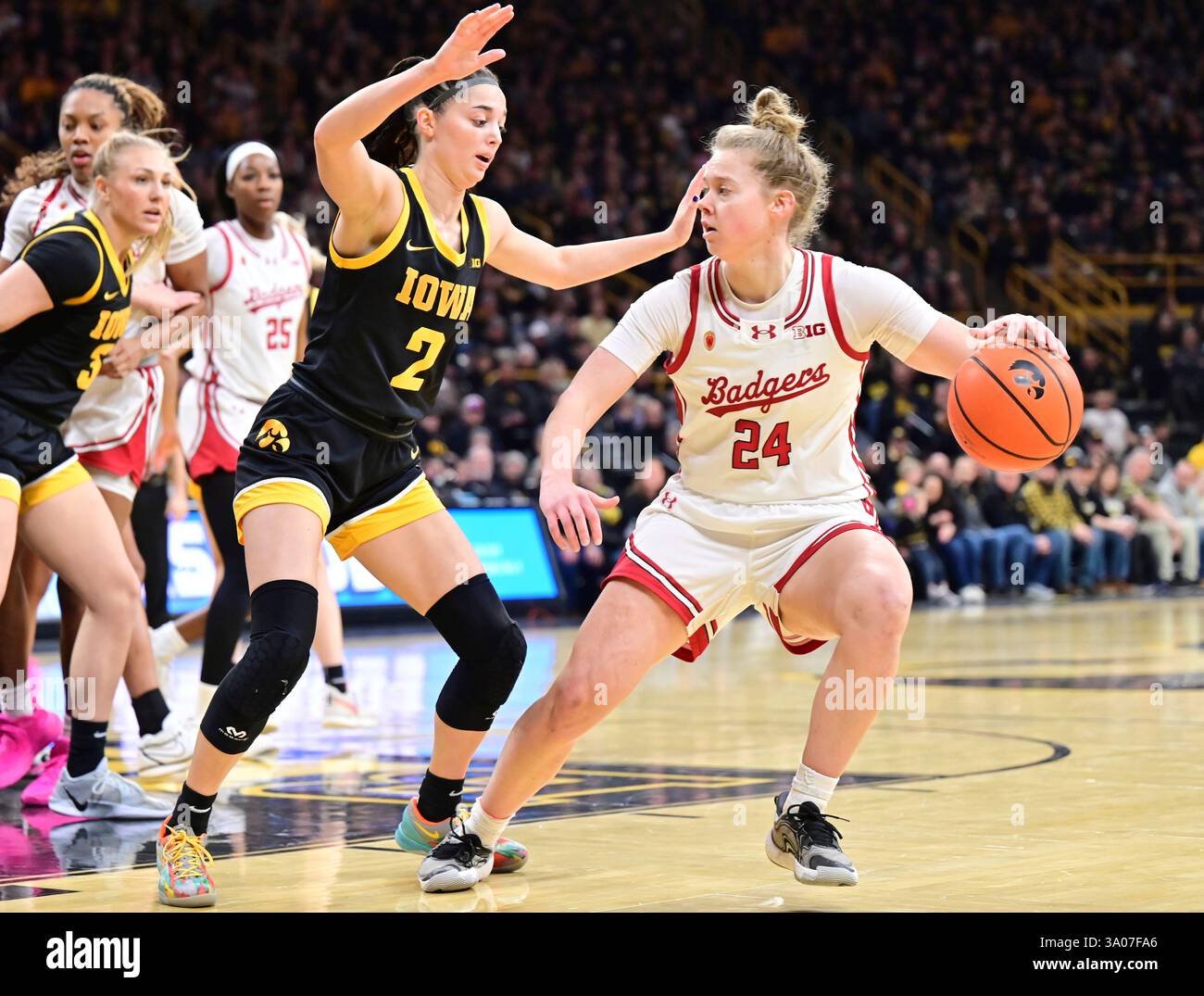 IOWA CITY, IA - MARCH 02:Wisconsin Badgers Natalie Leuzinger (24) looks ...