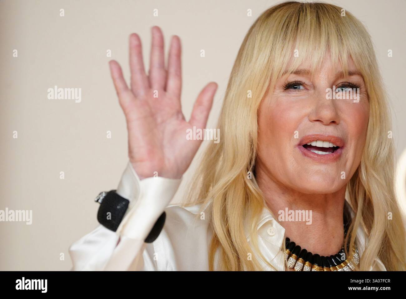 Daryl Hannah poses in the press room at the Oscars on Sunday, March 2 ...