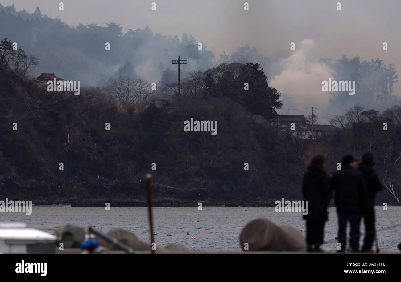 A photo shows a forest fire spreading to a village and firefighting ...