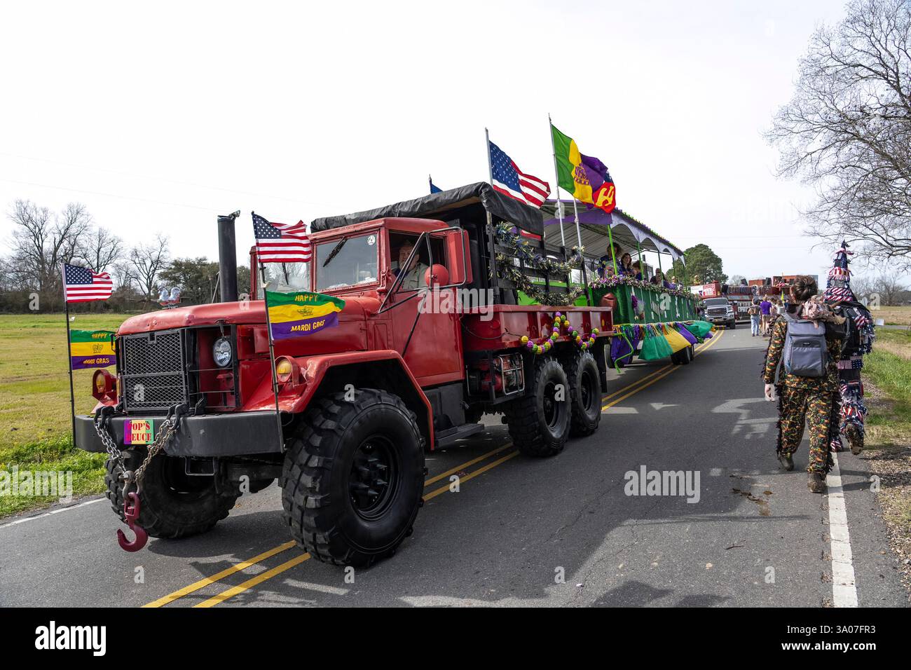 Parade-goers are seen during the Church Point Courir de Mardi Gras ...