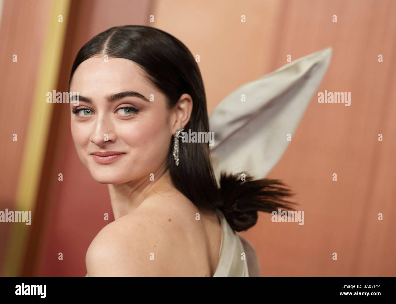 Raffey Cassidy arrives at the Oscars on Sunday, March 2, 2025, at the ...