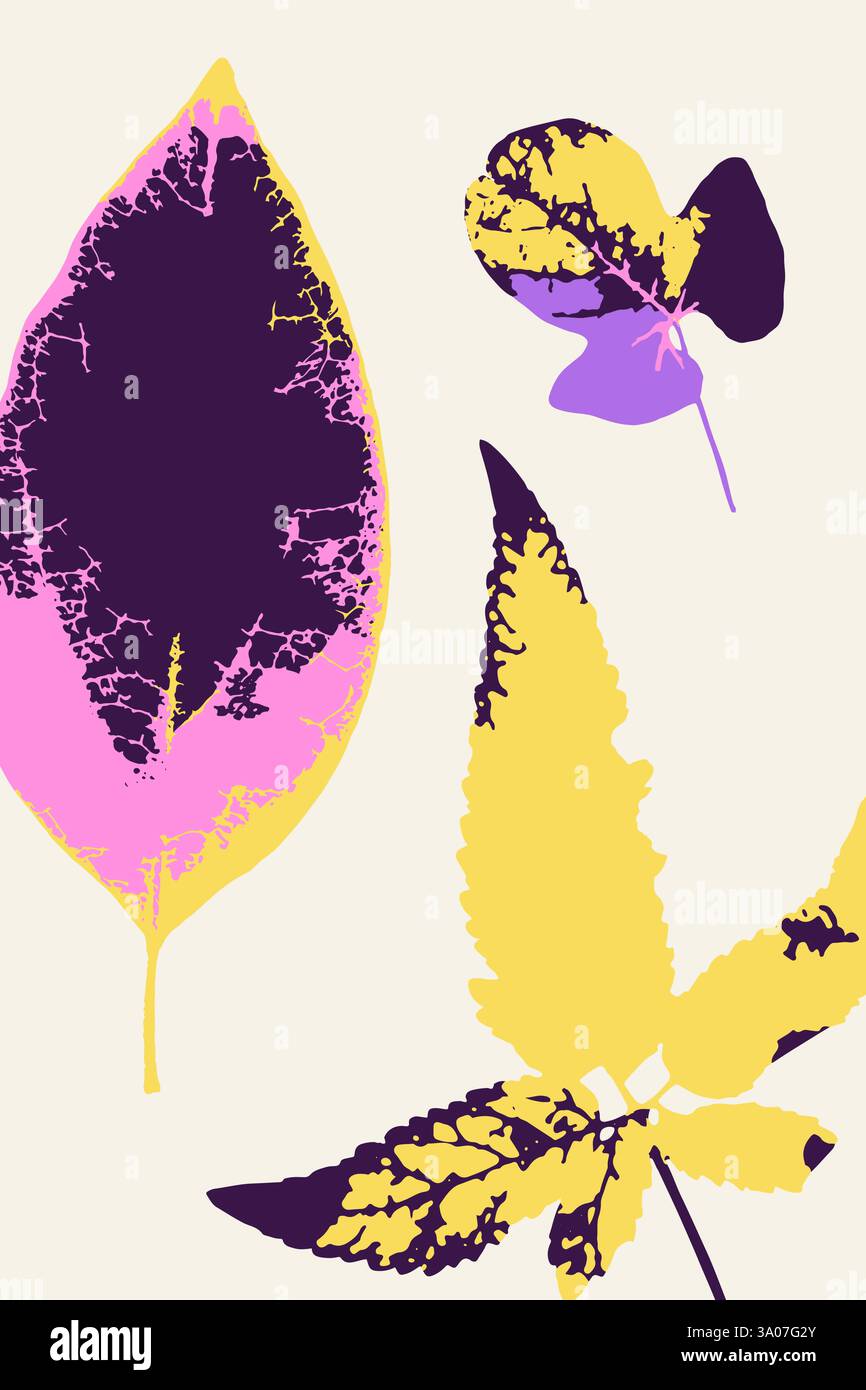 Abstract minimalist floral card with leaves. Vertical background with ...
