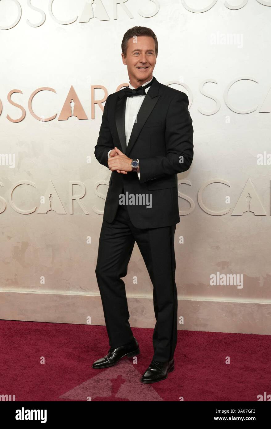 Edward Norton arrives at the Oscars on Sunday, March 2, 2025, at the ...
