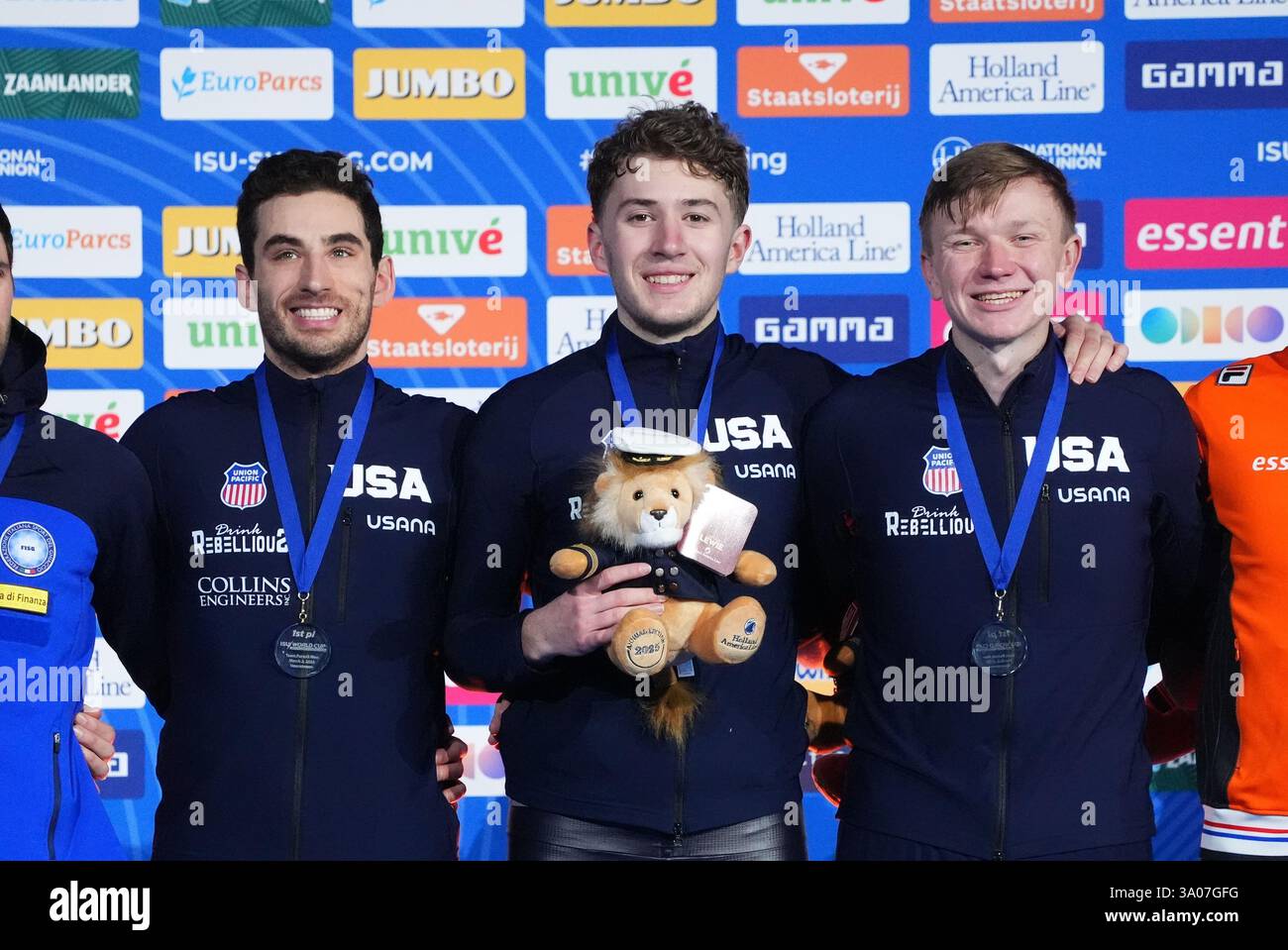 Casey Dawson (USA), Emery Lehman (USA) and Ethan Cepuran (USA) in Team Pursuit Men during ISU ...