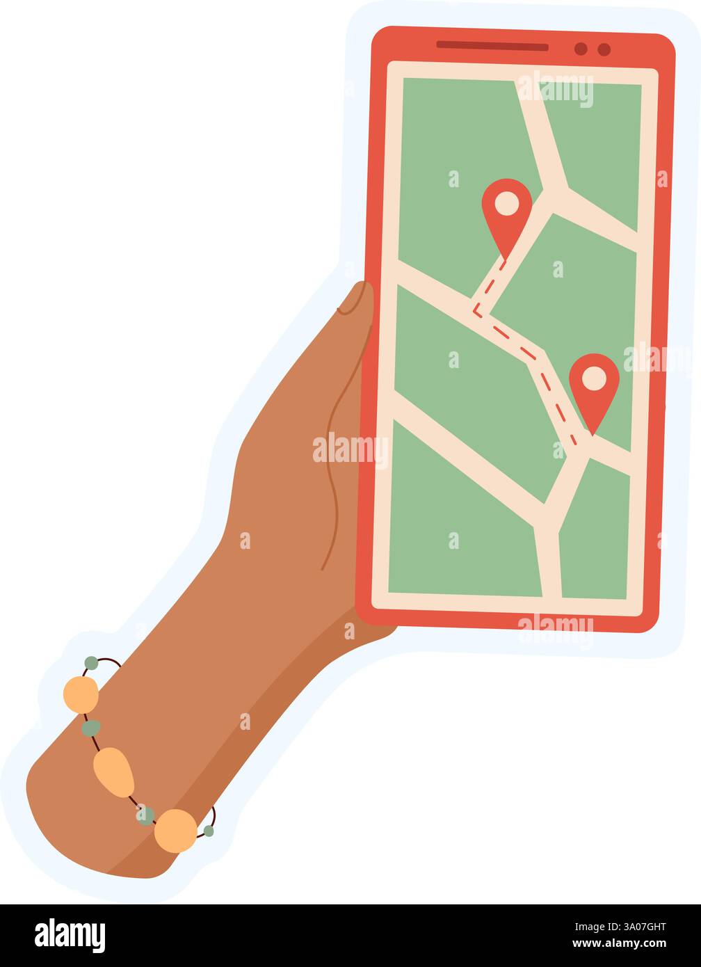 Sticker Hand Holds Phone Map Stock Vector Image & Art - Alamy