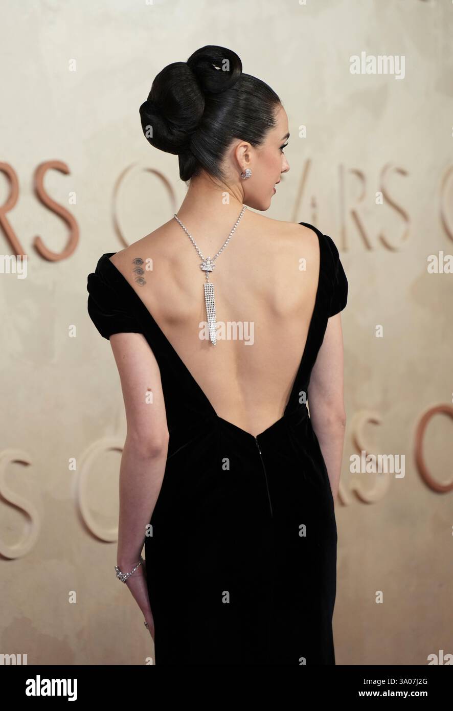 Margaret Qualley arrives at the Oscars on Sunday, March 2, 2025, at the ...