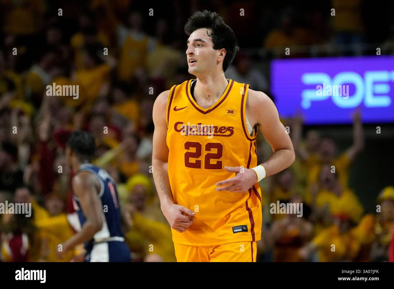 Iowa State forward Milan Momcilovic reacts after making a three-point ...