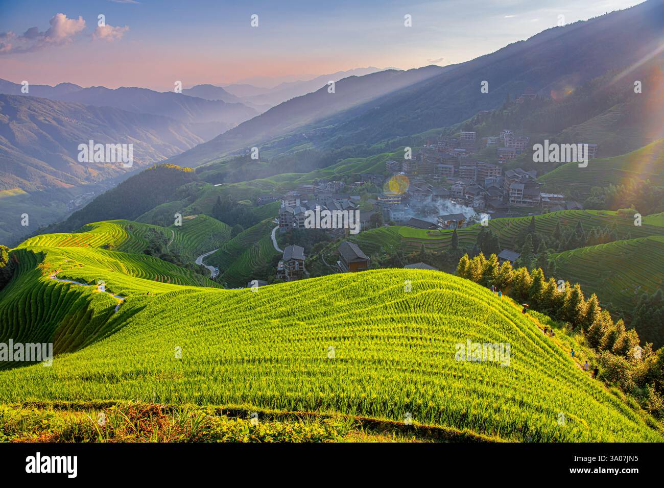 Yaoshan Mountain, Guilin, China hillside rice terraces landscape ...