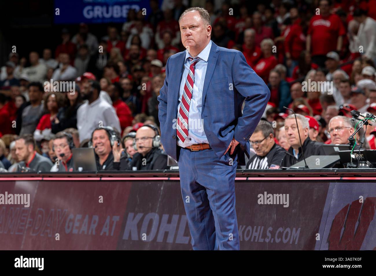 Wisconsin Badgers Head Coach Greg Gard looks on during an NCAA college ...