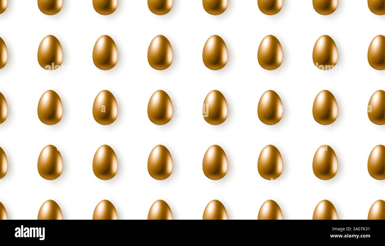 3d realistic golden eggs seamless pattern isolated on white background ...