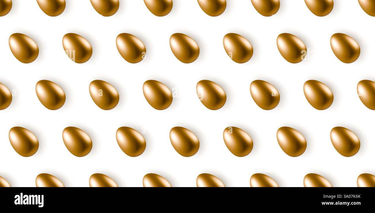 Seamless 3d golden shiny eggs pattern isolated on white backdrop Realistic gold egg repeating ...