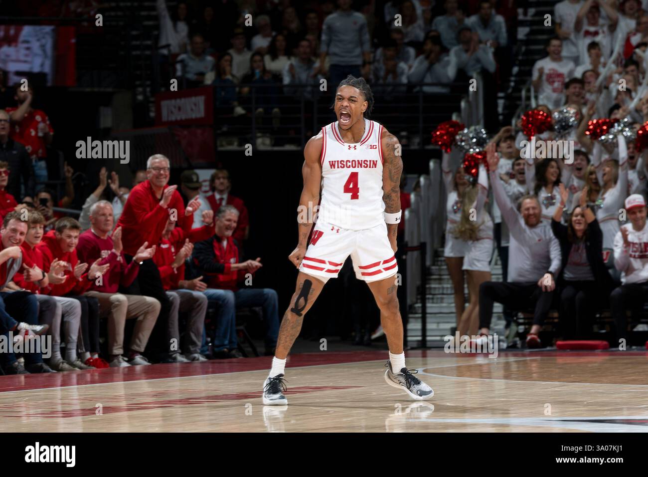 Wisconsin Badgers guard Kamari McGee (4) celebrates during an NCAA ...