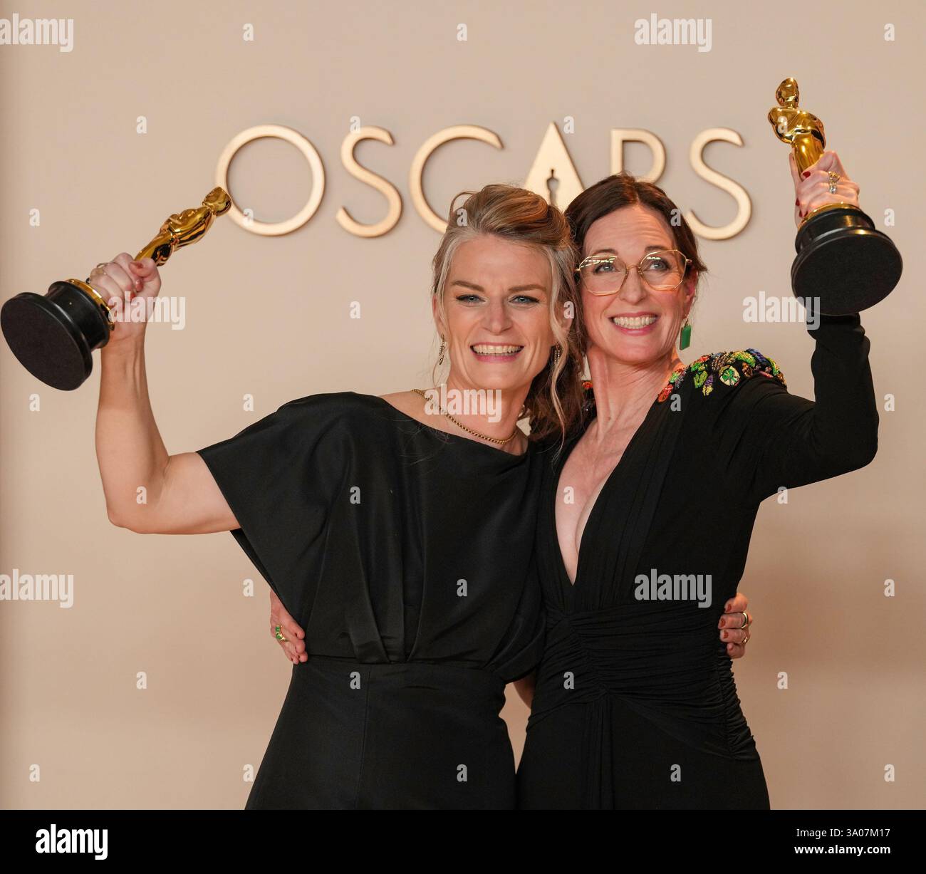 Lisa Remington and Molly O'Brien of "The Only Girl in the Orchestra" celebrate backstage after ...