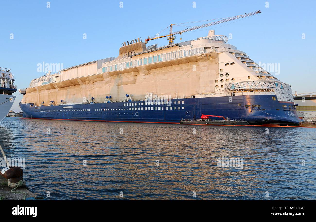 The huge cruise ship CELEBRITY APEX while in construction at Chantiers ...