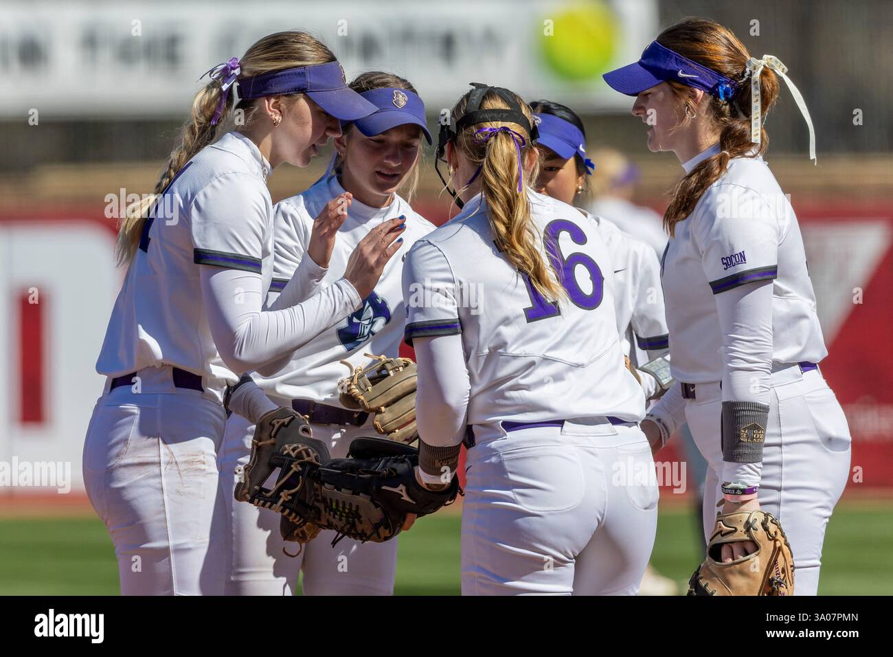 Furman gathers at the mound before the first inning during an NCAA ...