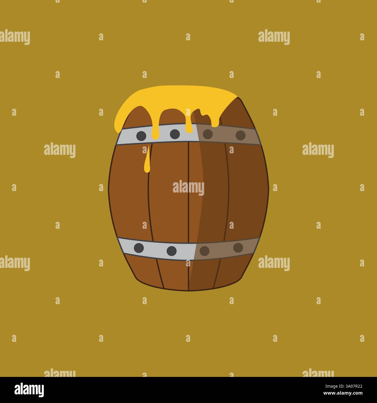 Wooden barrel honey. Icon of sweet delicacy. Cartoon illustration for ...
