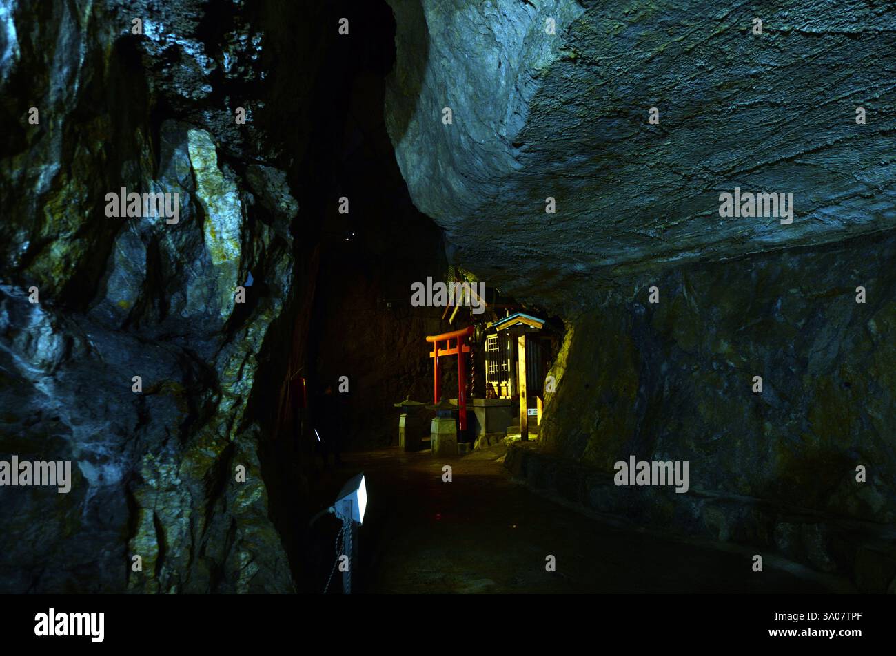 A Shinto shrine inside the Hida Great Limestone Cave in Gifu prefecture ...