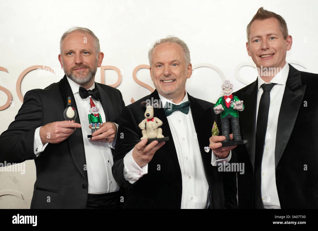 Richard Beek, from left, Nick Park and Merlin Crossingham arrive at the ...