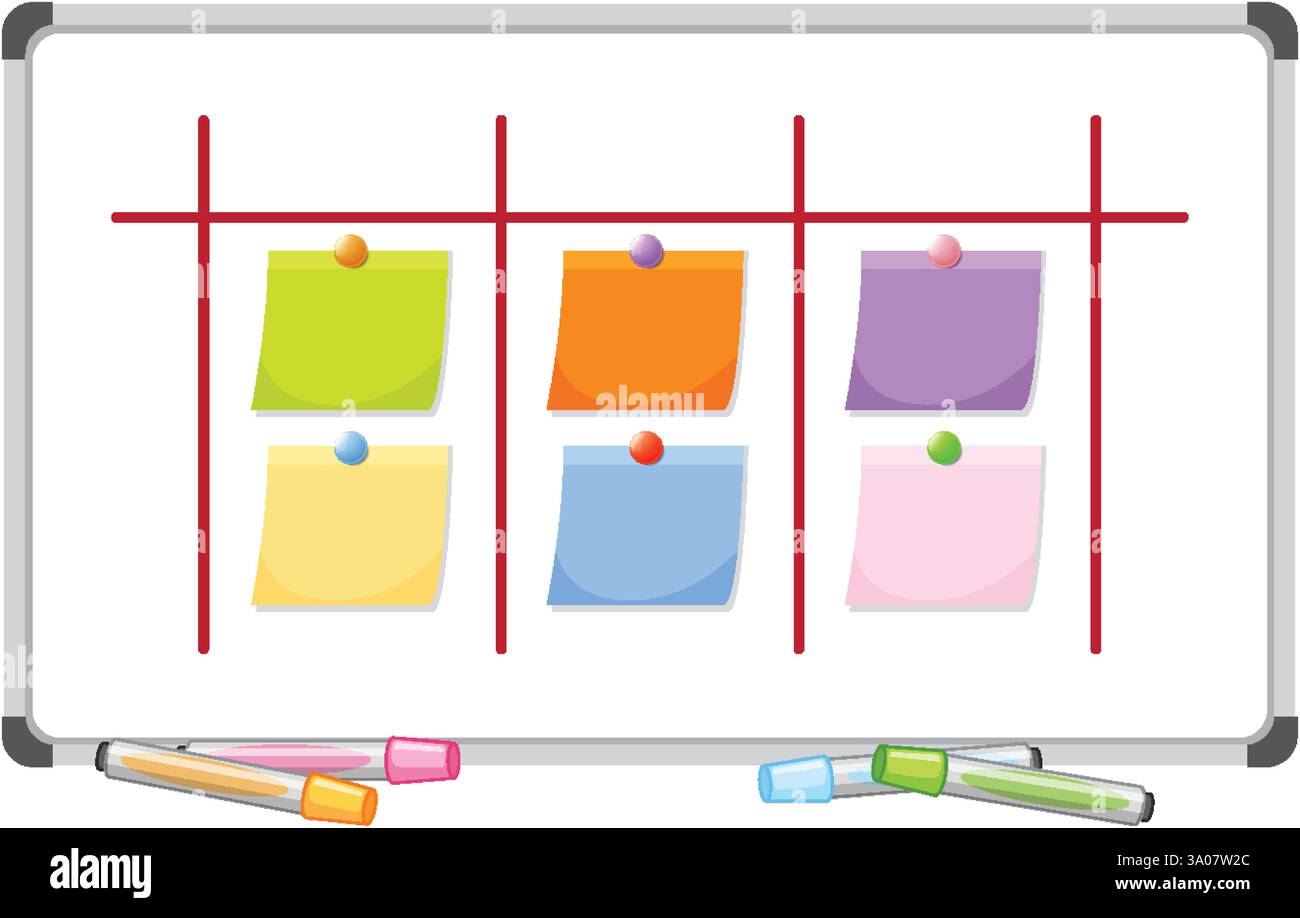 Whiteboard with sticky notes and markers for planning Stock Vector ...