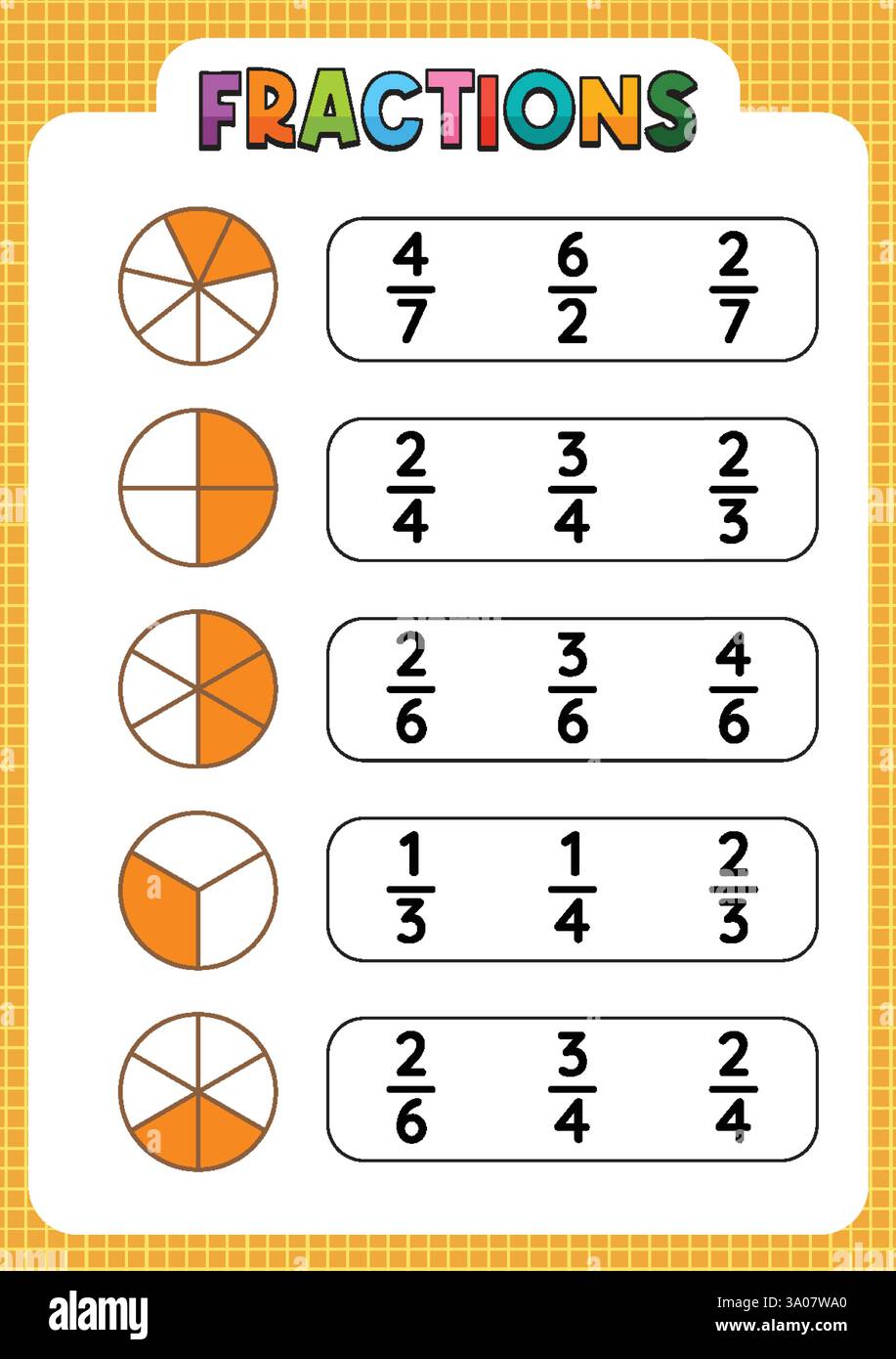 Illustration of fractions with visual pie charts Stock Vector Image ...