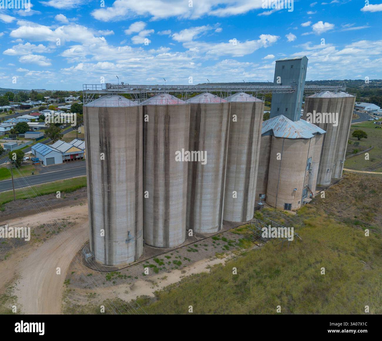 Aerial view of The old Silos in Inverell, New South Wales, Australia ...