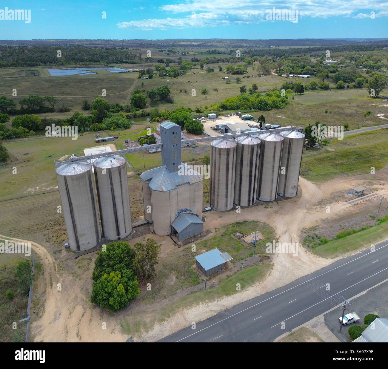 Aerial view of The old Silos in Inverell, New South Wales, Australia ...