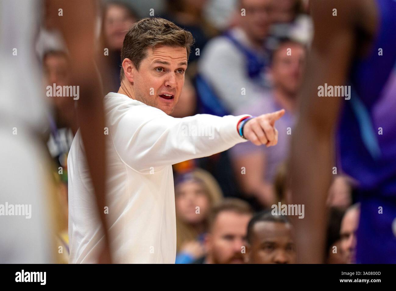 Utah Jazz head coach Will Hardy gives instructions to his team during ...