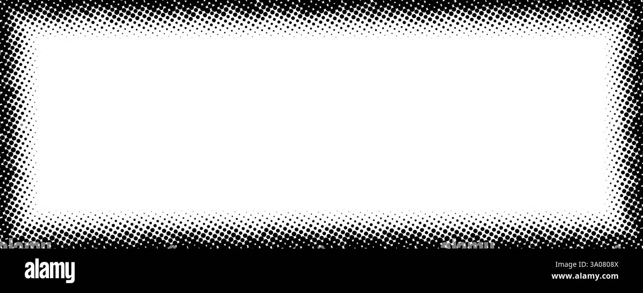 Halftone rectangle grain frame. Black comic dotted border. Pop art ...
