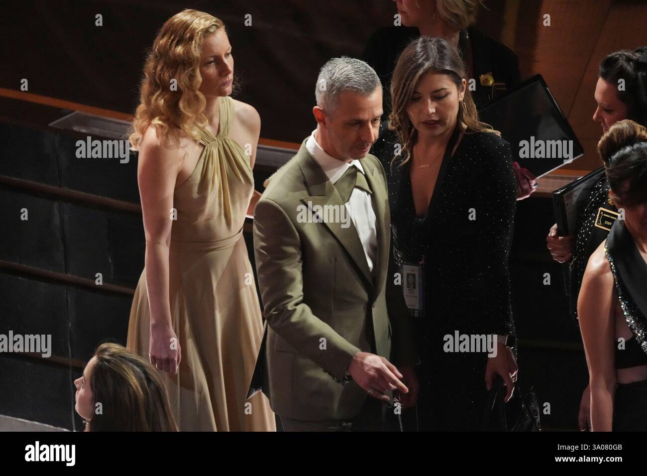 Emma Wall, left, and Jeremy Strong in the audience during the Oscars on ...