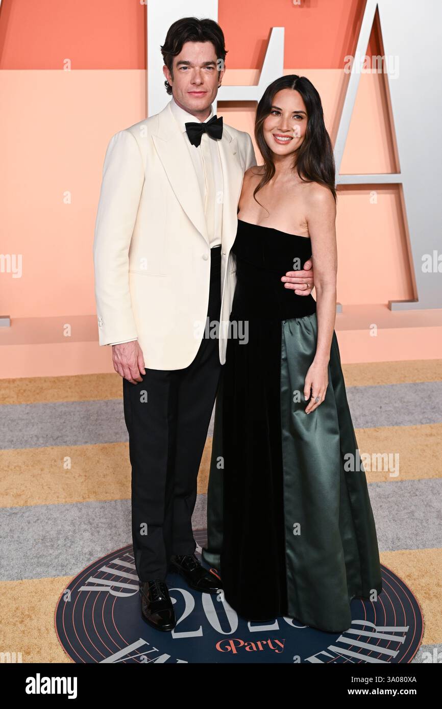 Los Angeles, USA. March 2nd, 2025. John Mulaney and Olivia Munn arriving at the Vanity Fair ...