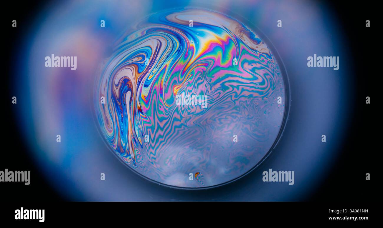 Iridescent bubble. Ink blend. Colorful oil swirl layer dye water ...