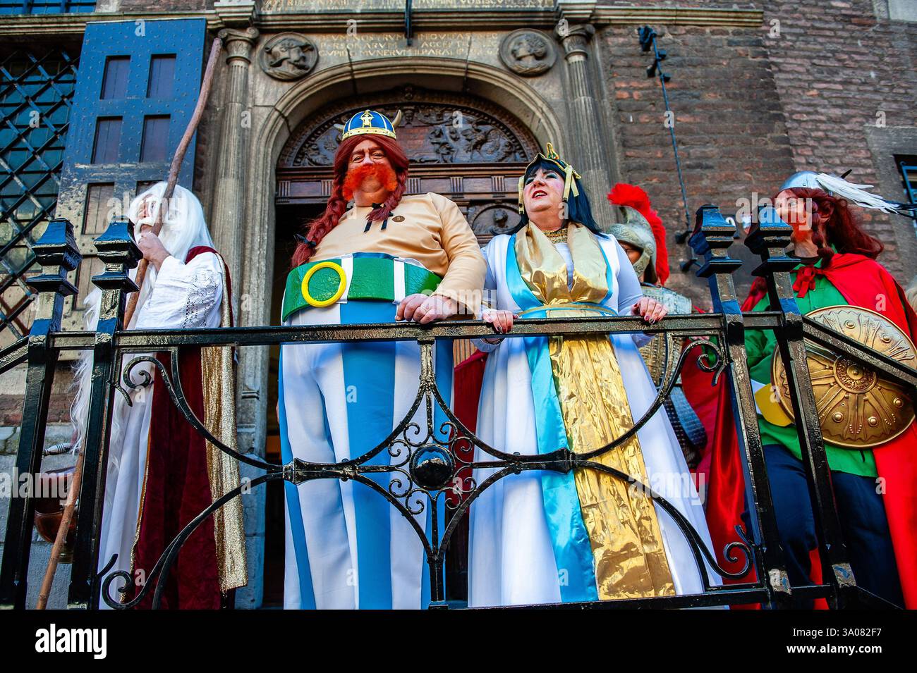 Hubert Bruls (center), Mayor of Nijmegen, disguised as Obelix from the ...