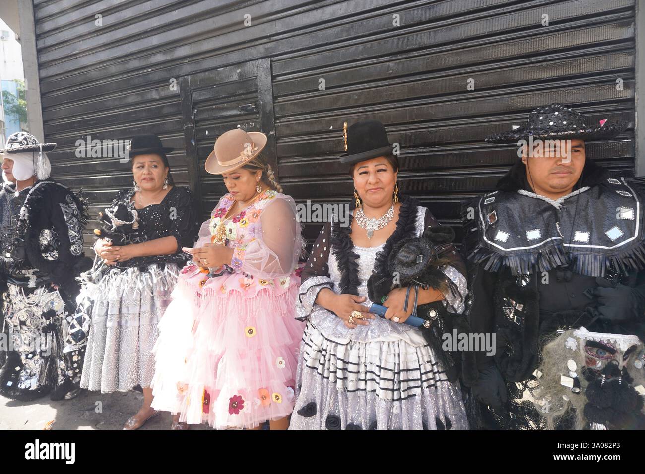 Bolivians Revelers dancing during the annual street block party know as ...
