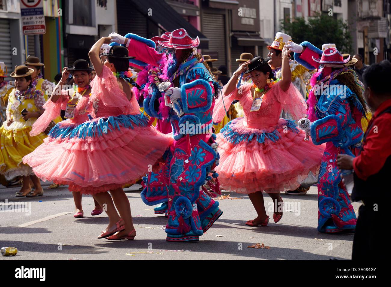 Bolivians Revelers dancing during the annual street block party know as ...