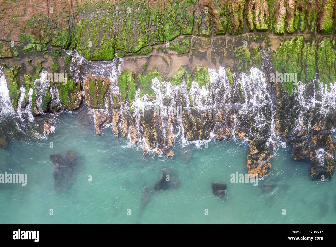 Aerial view of Laomei green reef at northern coast in new Taipei city ...