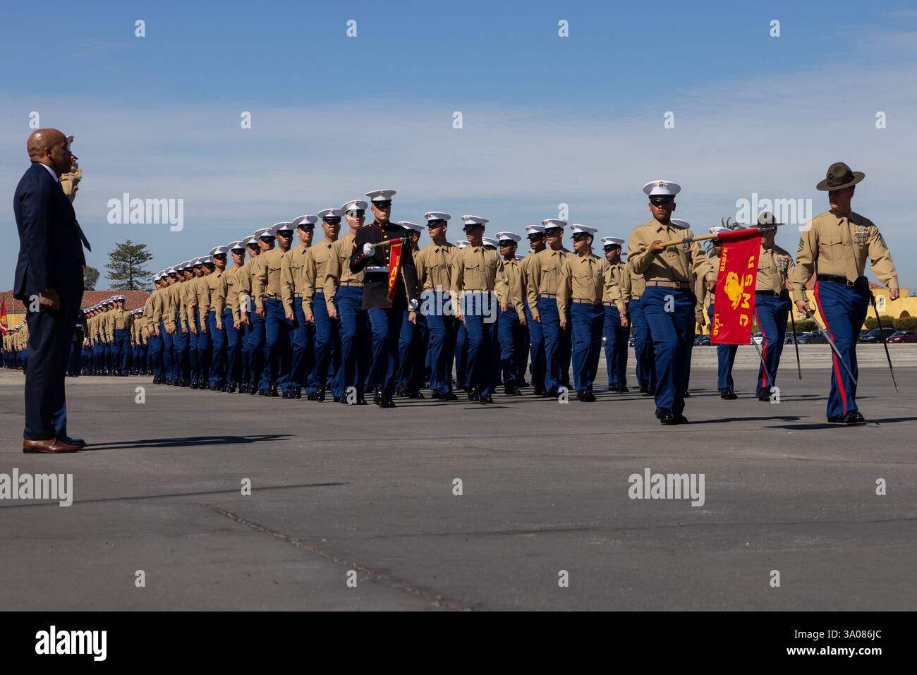 U.S. Marines with India Company, 3rd Recruit Training Battalion, march ...