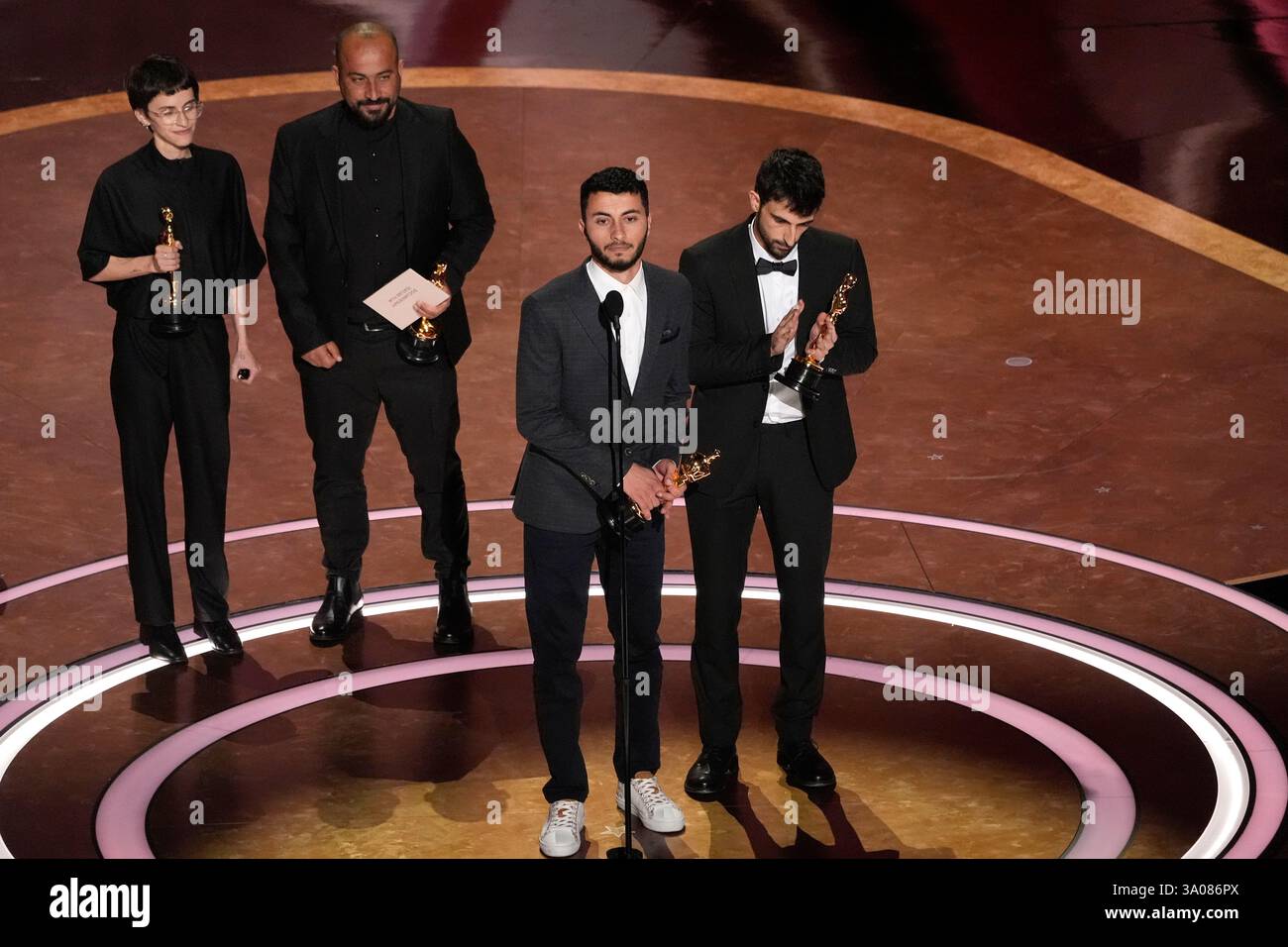 Rachel Szor, from left, Hamdan Ballal, Basel Adra, and Yuval Abraham ...