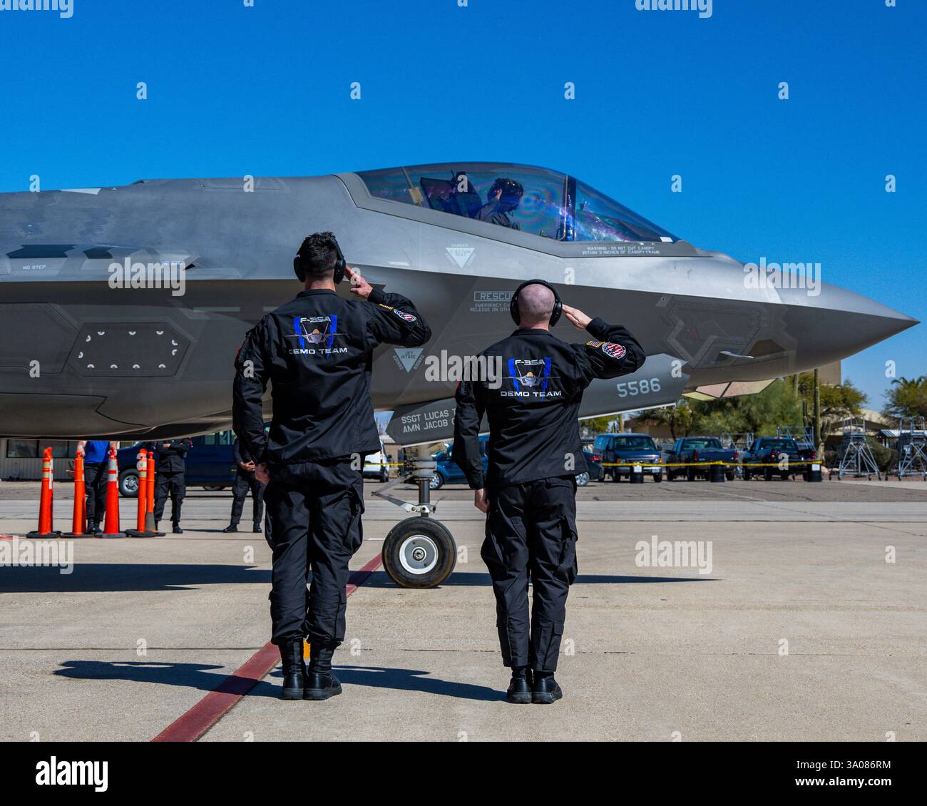 Senior Airmen Tyler Valenti and Bryce Ramaekers, maintainers assigned to the F-35A Demonstration ...