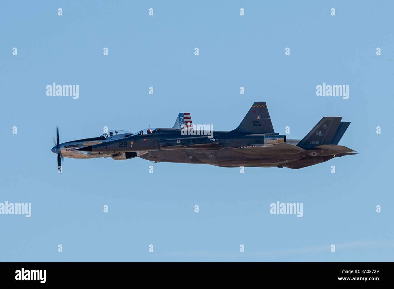 A P-51 Mustang aircraft, F-5 Northrop aircraft and F-22 Raptor aircraft ...